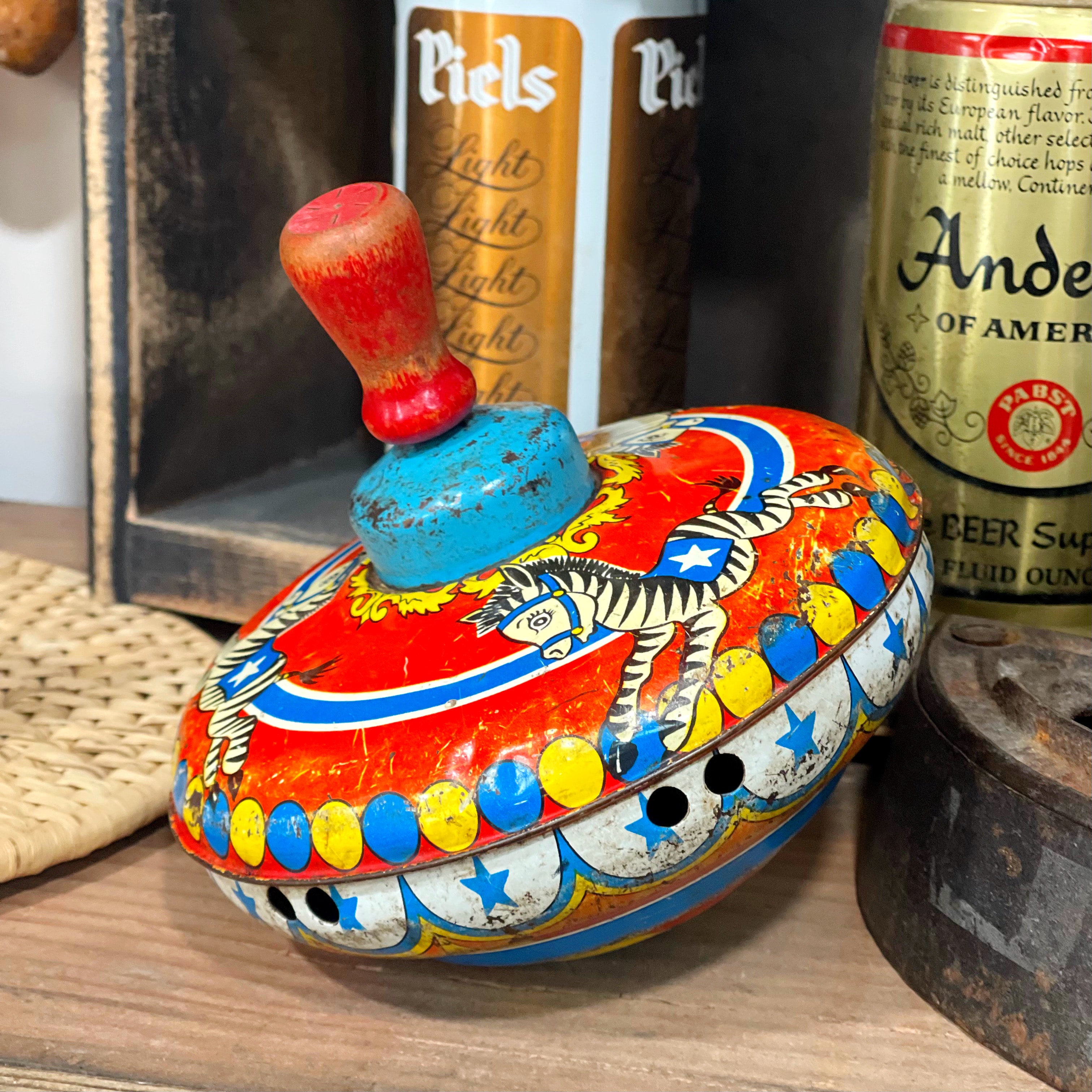 Vintage 1940s Ohio Art Co. Tin Litho Zebra Spinning Top | Hammar's ...